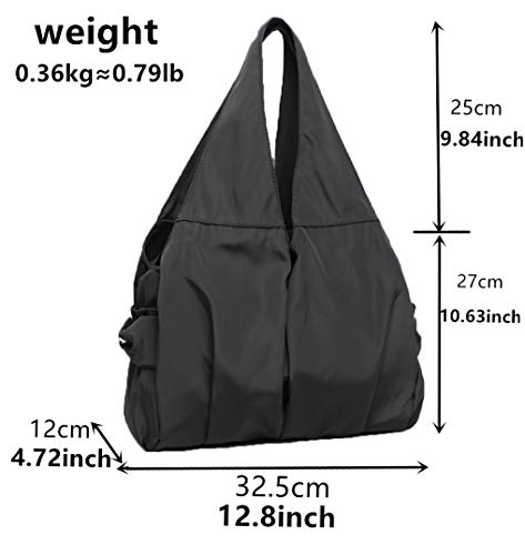 Women Shoulder Bag Handbag Tote Large Capacity Water-Resistant Shopper Nylon Multi Zipper Pockets (Black)