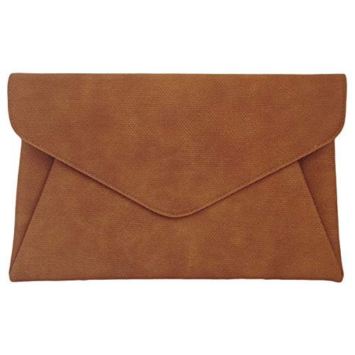 JNB Synthetic Leather Double Pocket Envelop Clutch, Tan Medium