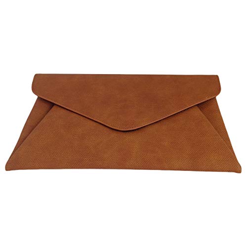 JNB Synthetic Leather Double Pocket Envelop Clutch, Tan Medium