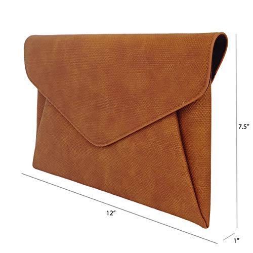 JNB Synthetic Leather Double Pocket Envelop Clutch, Tan Medium