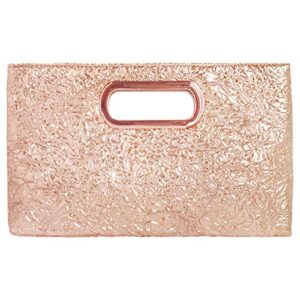 crushed metallic top handle clutch, rose gold