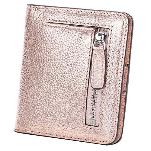 AINIMOER Small Leather Wallet for Women, Ladies Credit Card Holder RFID Blocking Women's Mini Bifold Pocket Purse, Champaign Gold