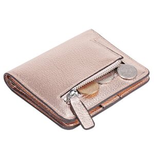 AINIMOER Small Leather Wallet for Women, Ladies Credit Card Holder RFID Blocking Women's Mini Bifold Pocket Purse, Champaign Gold