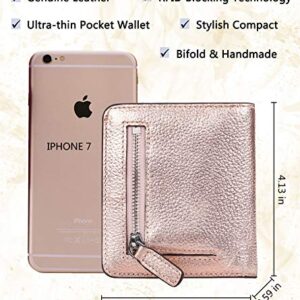 AINIMOER Small Leather Wallet for Women, Ladies Credit Card Holder RFID Blocking Women's Mini Bifold Pocket Purse, Champaign Gold