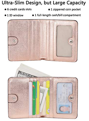 AINIMOER Small Leather Wallet for Women, Ladies Credit Card Holder RFID Blocking Women's Mini Bifold Pocket Purse, Champaign Gold