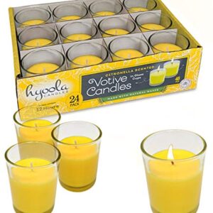 Citronella Candle Votives in Glass Cup - 24 Pack - Indoor and Outdoor Decorative and Mosquito, Insect and Bug Repellent Candle - Natural Fresh Scent - 12 Hour Burn Time