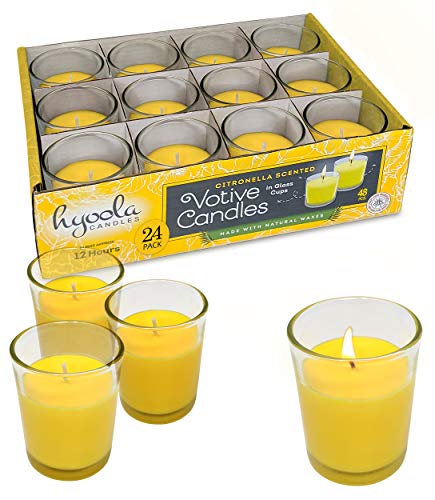 Citronella Candle Votives in Glass Cup - 24 Pack - Indoor and Outdoor Decorative and Mosquito, Insect and Bug Repellent Candle - Natural Fresh Scent - 12 Hour Burn Time