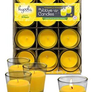 Citronella Candle Votives in Glass Cup - 24 Pack - Indoor and Outdoor Decorative and Mosquito, Insect and Bug Repellent Candle - Natural Fresh Scent - 12 Hour Burn Time