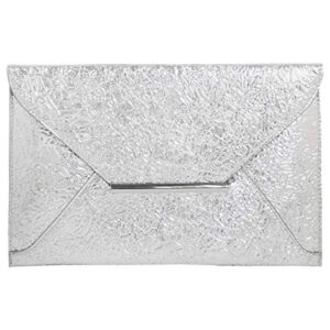 jnb crushed metallic envelope clutch, silver