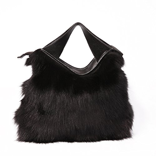 URSFUR Genuine Fox Fur Handbag Women's Fashion Tote Clutch Purse Shoulder Bags