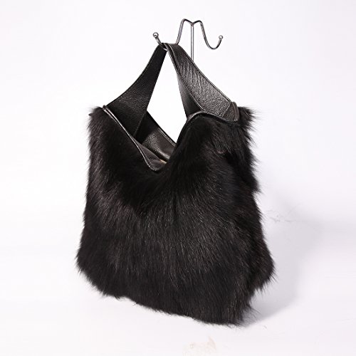 URSFUR Genuine Fox Fur Handbag Women's Fashion Tote Clutch Purse Shoulder Bags