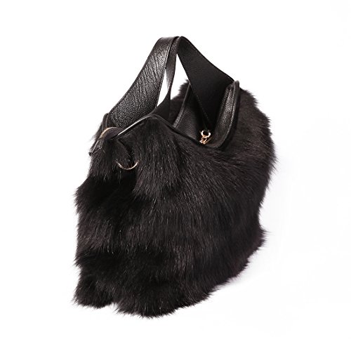 URSFUR Genuine Fox Fur Handbag Women's Fashion Tote Clutch Purse Shoulder Bags