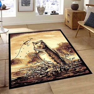 champion rugs wildlife nature lodge cabin fish bass fishing area rug (5’ 3” x 7’ 5”)