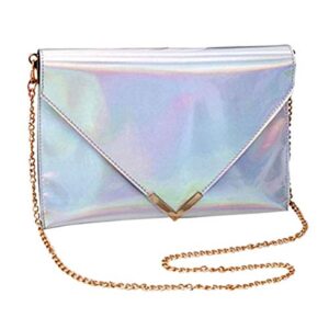 buddy holographic envelope clutch handbag chain crossbody shoulder bag tote purse (silver) one size