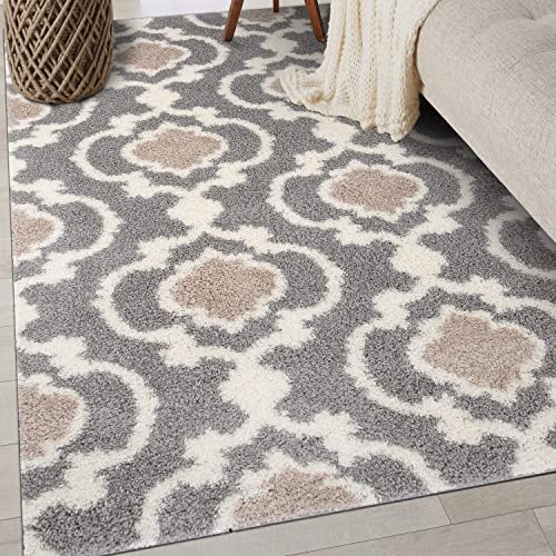 Cozy Moroccan Trellis Gray/Cream 3'3" X 5' Indoor Shag Area Rug