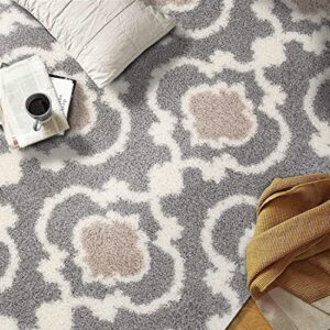 Cozy Moroccan Trellis Gray/Cream 3'3" X 5' Indoor Shag Area Rug