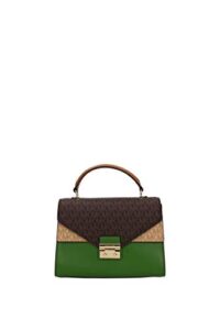 michael kors sloan medium leather satchel- brown/acorn/true green