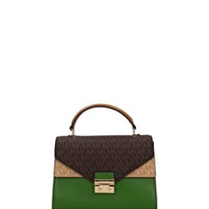 Michael Kors Sloan Medium Leather Satchel- Brown/Acorn/True Green