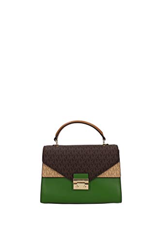 Michael Kors Sloan Medium Leather Satchel- Brown/Acorn/True Green