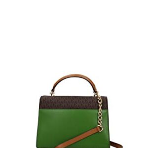 Michael Kors Sloan Medium Leather Satchel- Brown/Acorn/True Green