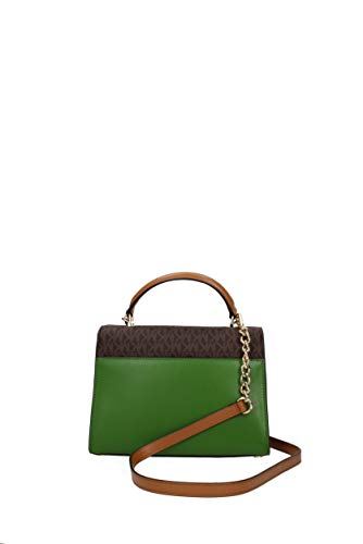 Michael Kors Sloan Medium Leather Satchel- Brown/Acorn/True Green