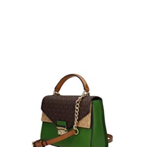 Michael Kors Sloan Medium Leather Satchel- Brown/Acorn/True Green