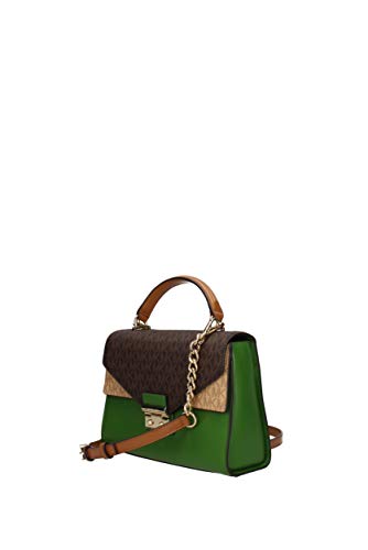 Michael Kors Sloan Medium Leather Satchel- Brown/Acorn/True Green