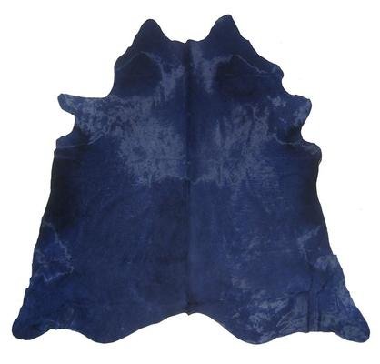 ecowhides Cowhide Rugs Color Dyed 7 ft x 7 ft Genuine Skin Leather Carpet - Area Rug for Home & Office (Navy Blue)