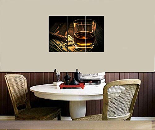 Cigar and Wine Wall Art for Bar, PIY Whiskey Picture Canvas Painting Prints Artwork (Waterproof Home Decor, Bracket Mounted Ready to Hang, 24x36 Large)