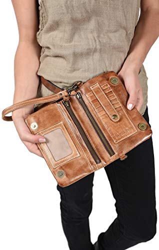 Bed|Stu Women's Cadence Leather Wallet, Crossbody or Clutch (Tan Rustic)