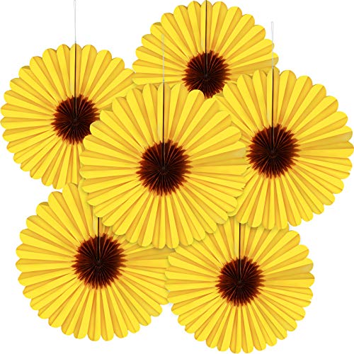 Blulu Paper Fans, 12 Pieces Sunflower Tissue Papper Fan Yellow Hanging Fans Decoration for Birthday Wedding Graduation Accessories (18 Inch)