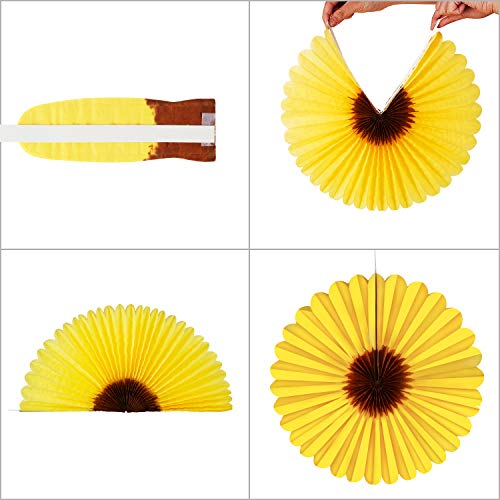 Blulu Paper Fans, 12 Pieces Sunflower Tissue Papper Fan Yellow Hanging Fans Decoration for Birthday Wedding Graduation Accessories (18 Inch)