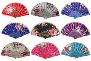 reindear multi-pattern decoration fabric flower print foldable silk lace trim hand fan (3 pcs, silk)