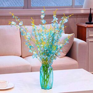 MISSWARM 10 PCS Dancing Lady Orchids Butterfly Artificial Flowers, 38 Inches Silk Artificial Flower Fake Flowers for Wedding and Home Decoration(Teal Blue)