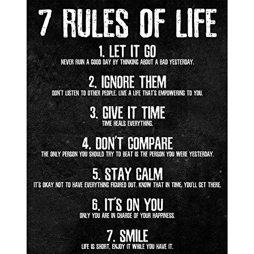 HoneyKICK 7 Rules of Life Motivational Poster, 11 x 14 Inches Unframed, Printed on Premium Cardstock Paper