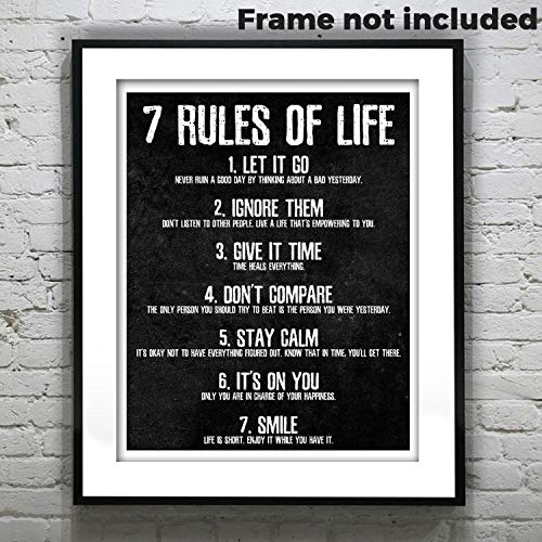 HoneyKICK 7 Rules of Life Motivational Poster, 11 x 14 Inches Unframed, Printed on Premium Cardstock Paper