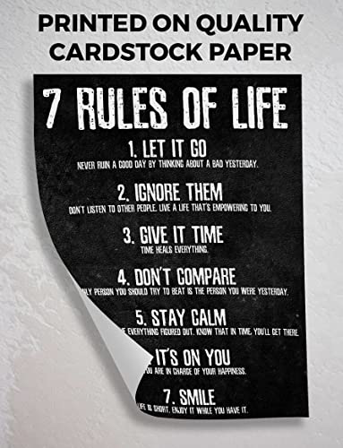 HoneyKICK 7 Rules of Life Motivational Poster, 11 x 14 Inches Unframed, Printed on Premium Cardstock Paper