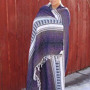 Artisan Made Traditional 54" x 76" Striped Mexican Blanket Yoga Studio Quality Purple Deluxe