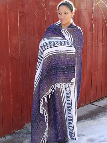 Artisan Made Traditional 54" x 76" Striped Mexican Blanket Yoga Studio Quality Purple Deluxe