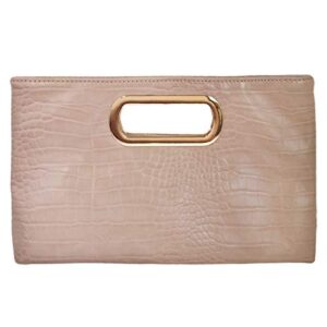 crocodile synthetic leather top handle clutch, sand