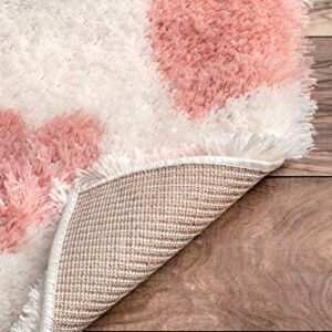 nuLOOM Olivia Heart Nursery Shag Area Rug, 3' 3" x 5', Pink