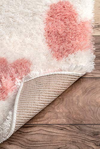 nuLOOM Olivia Heart Nursery Shag Area Rug, 3' 3" x 5', Pink