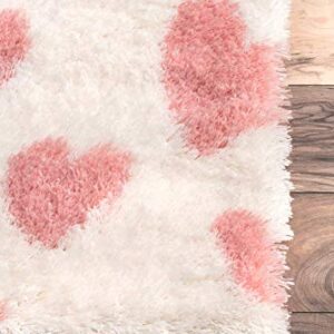 nuLOOM Olivia Heart Nursery Shag Area Rug, 3' 3" x 5', Pink