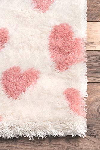 nuLOOM Olivia Heart Nursery Shag Area Rug, 3' 3" x 5', Pink