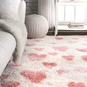 nuLOOM Olivia Heart Nursery Shag Area Rug, 3' 3" x 5', Pink