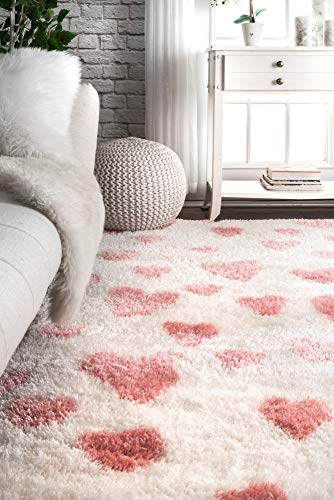 nuLOOM Olivia Heart Nursery Shag Area Rug, 3' 3" x 5', Pink