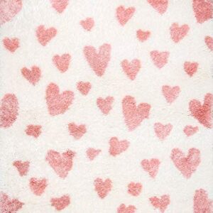 nuLOOM Olivia Heart Nursery Shag Area Rug, 3' 3" x 5', Pink