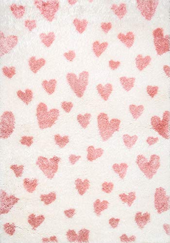 nuLOOM Olivia Heart Nursery Shag Area Rug, 3' 3" x 5', Pink