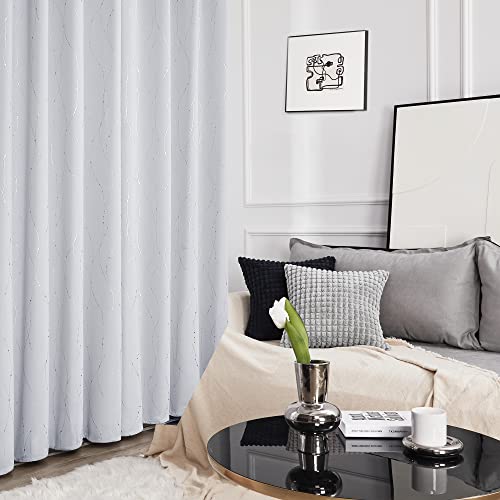 Deconovo White Blackout Curtain Panels for Bedroom and Living Room, 84 Inch Long Drapes - Thermal Insulated Window Curtains with Floral Pattern (52W x 84L Inch, Greyish White, 2 Panels)