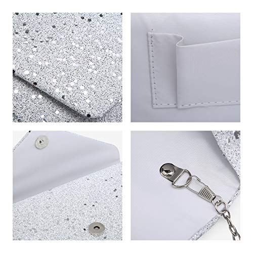 Dasein Women Glistening Evening Clutch Bags Formal Party Clutches Wedding Purses Cocktail Prom Clutches White Silver Hardware